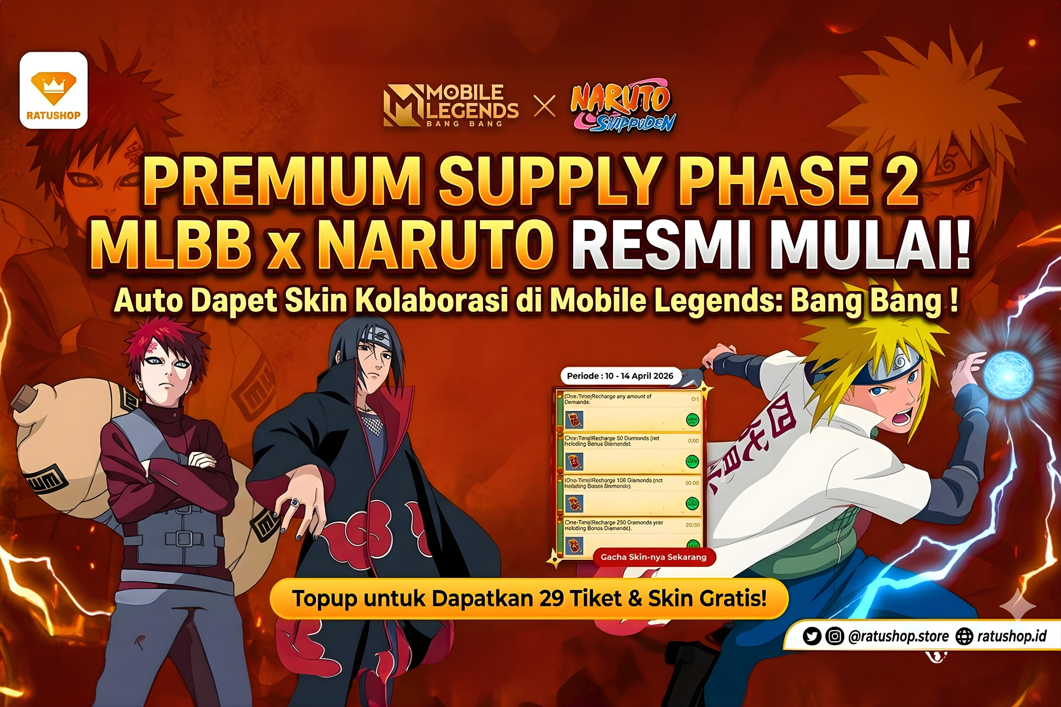 PREMIUM SUPPLY PHASE 2 MLBB x NARUTO RESMI MULAI! Auto Dapet Skin ...