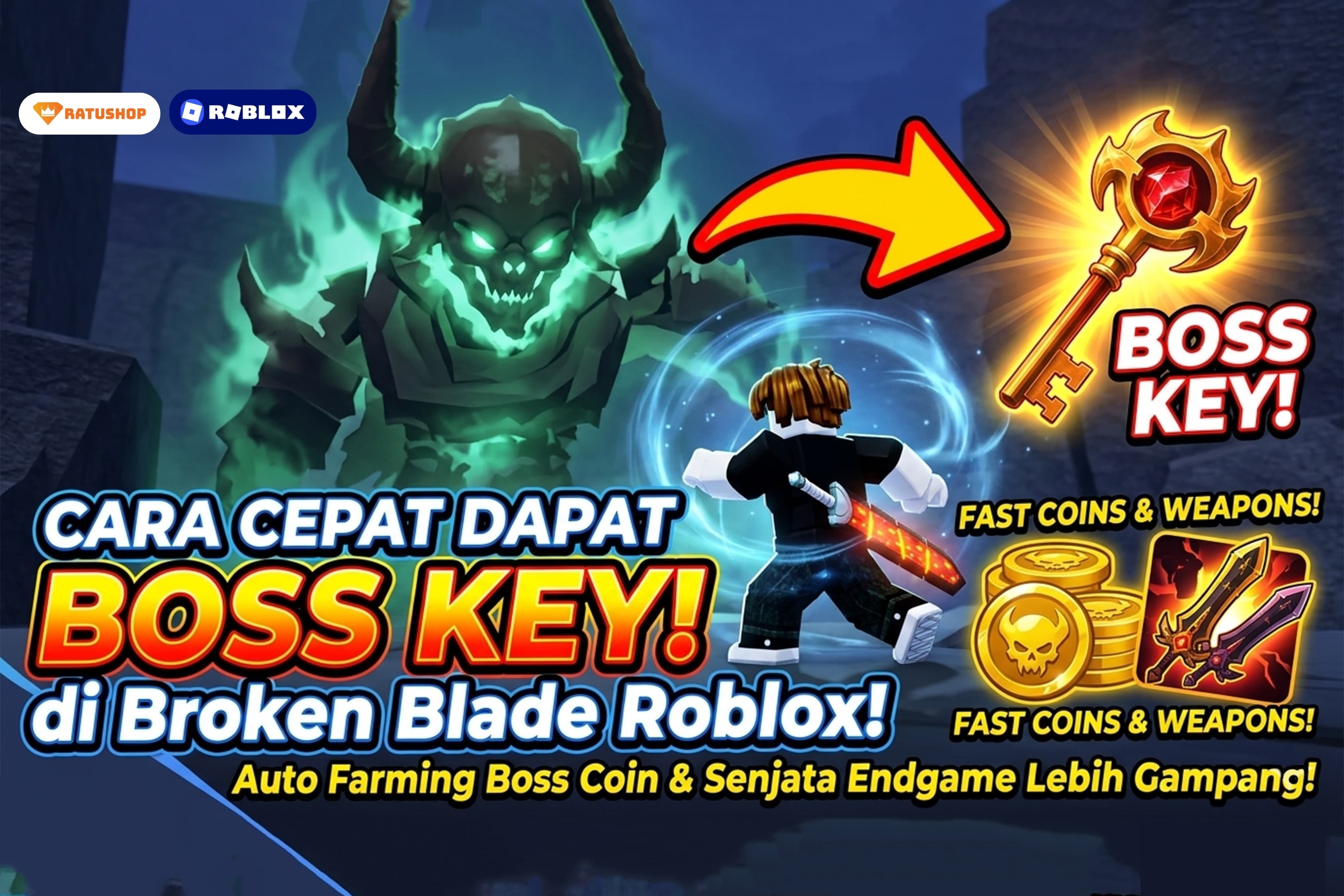 Cara Cepat Dapat Boss Key di Broken Blade Roblox! Auto Farming Boss ...