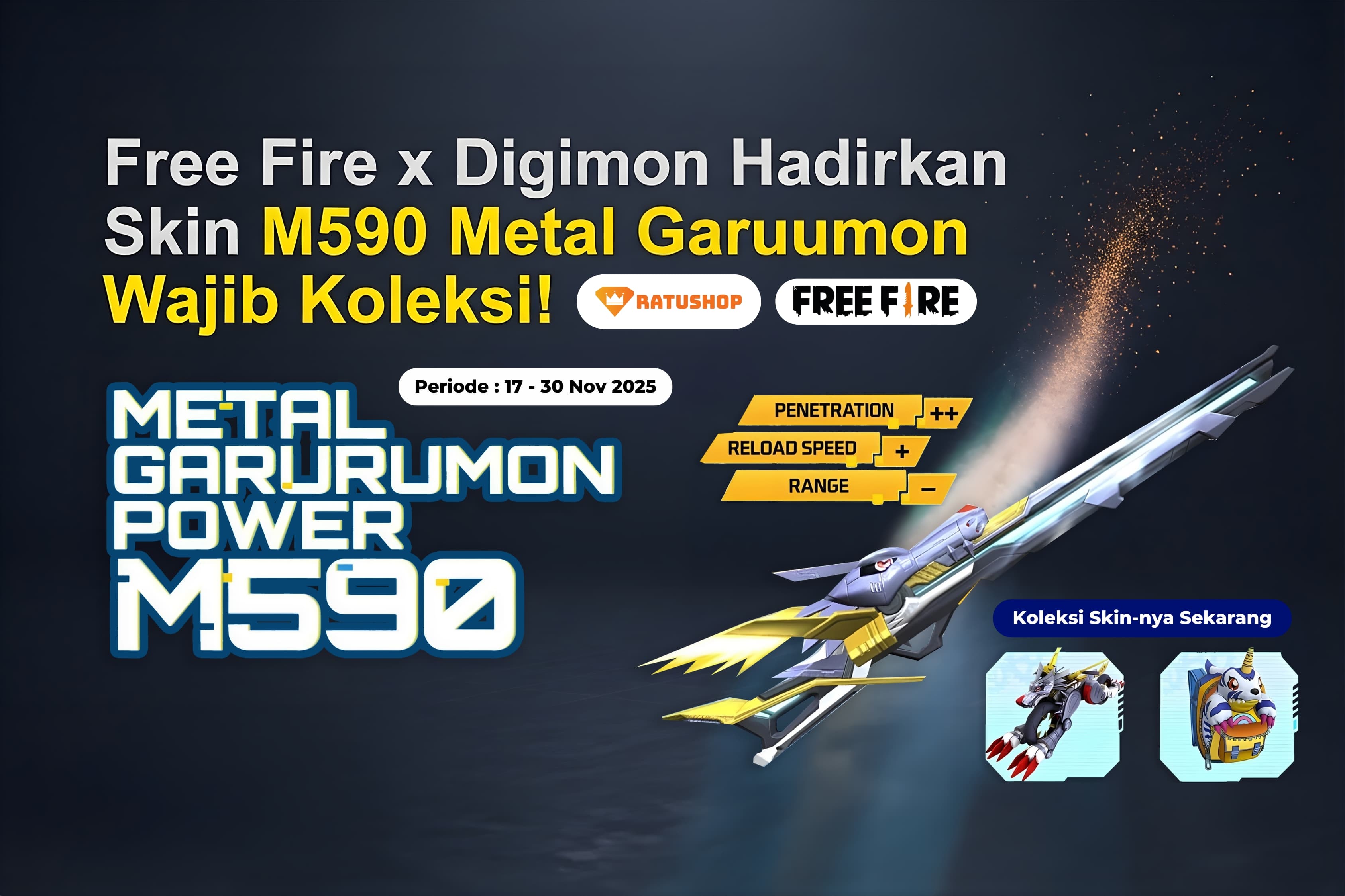 🐾 Free Fire x Digimon Hadirkan Skin M590 Metal Garurumon — Wajib ...